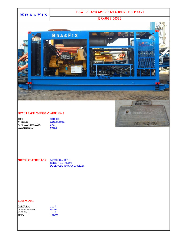 Especificações Power Pack American Augers BFX 2511 | PDF