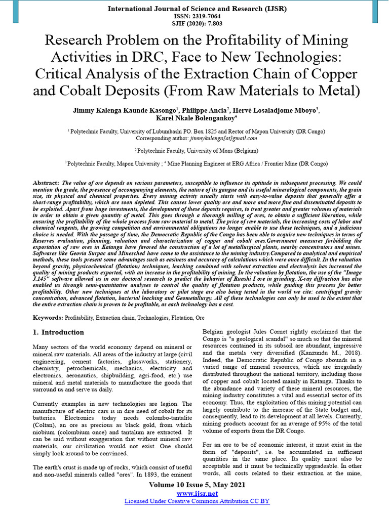 Research Problem On The Profitability of Mining Activities in DRC, Face ...