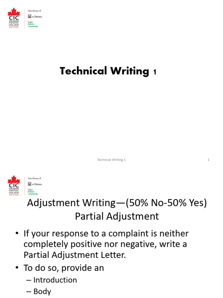 F. Technical Writing 1 Partial Adjustment | PDF