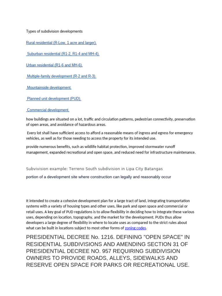 Types of Subdivision Developments | PDF