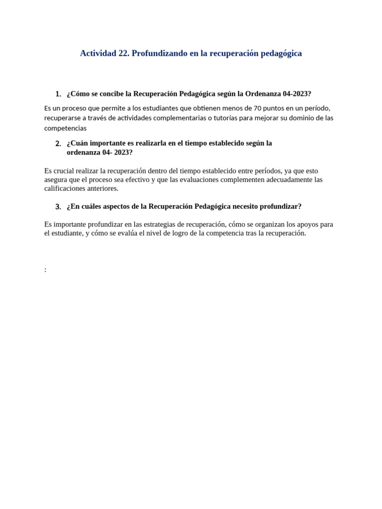 4 6 Preguntas Profundizando en La Recuperaci N Pedag Gica | PDF