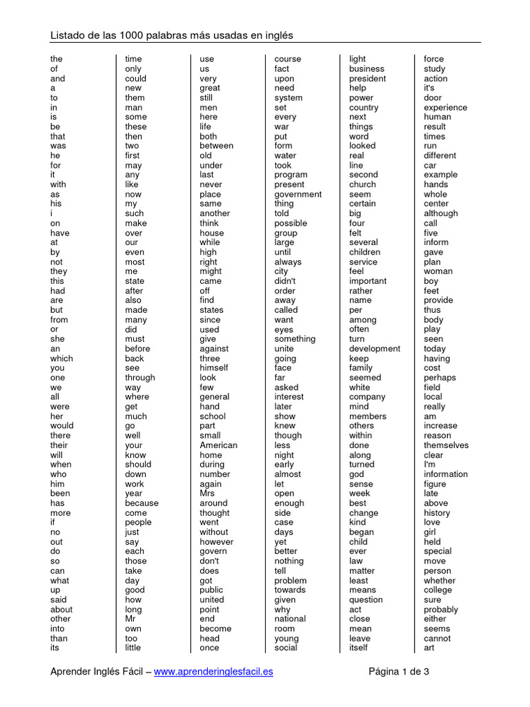 Listado de Las 1000 Palabras Mas Usadas | PDF