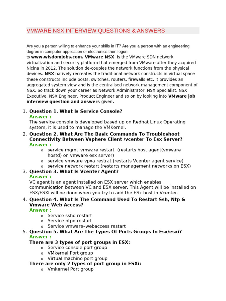 Vmware NSX Interview Questions | PDF