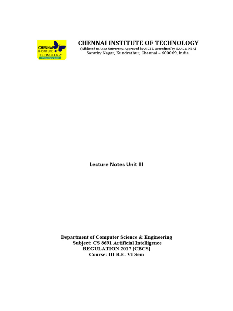 Unit III Artificial Intelligence Lecture Notes | PDF