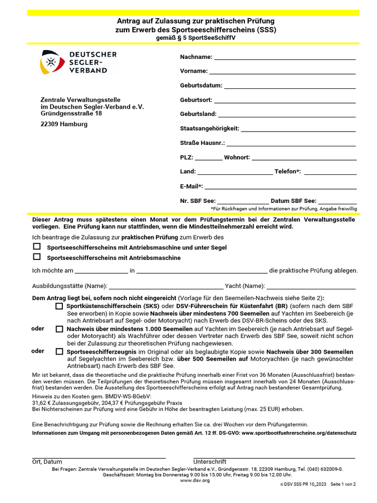 Antrag Zulassung SSS Praxis DIN A4 10 2023 E Formular | PDF