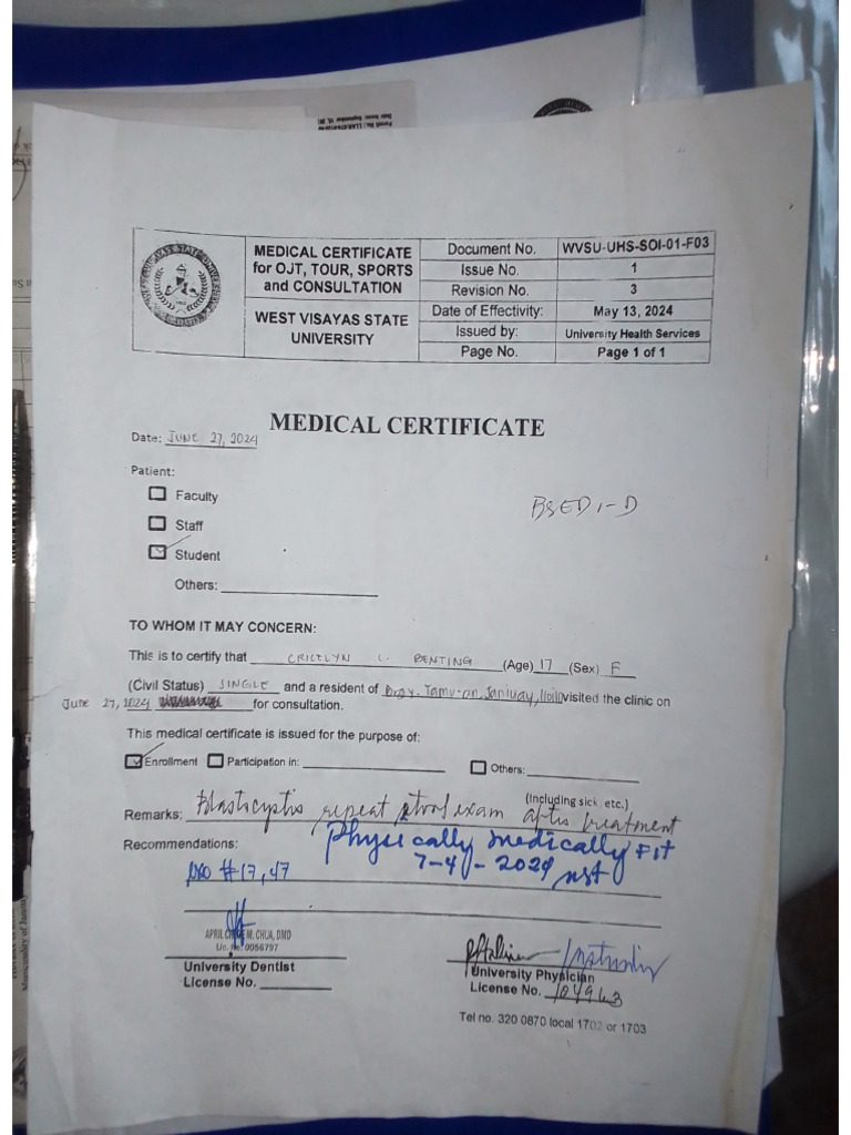 Medical Certificate | PDF