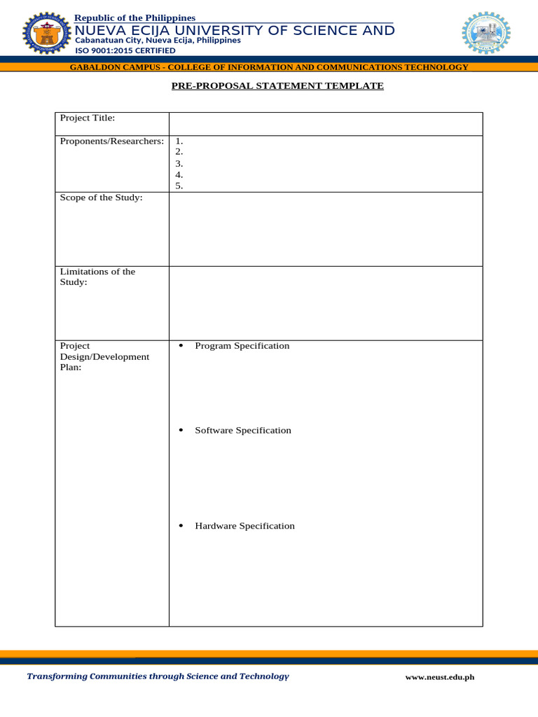 Pre Proposal Statement Template | PDF