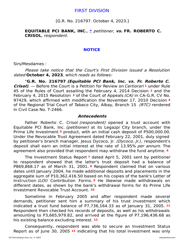 370751-2023-Equitable PCI Bank Inc. v. Crisol20240220-11-Yc2wls | PDF