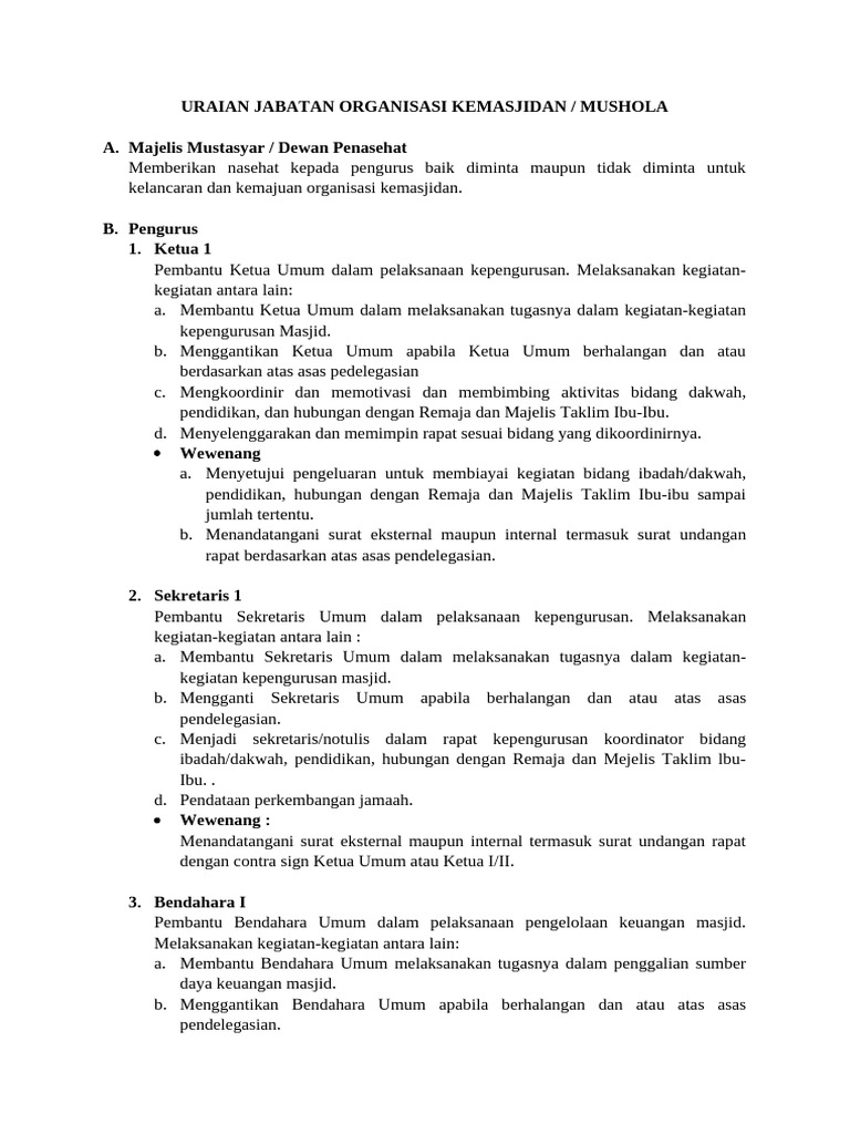 Uraian Jabatan Organisasi Kemasjidan Opa | PDF