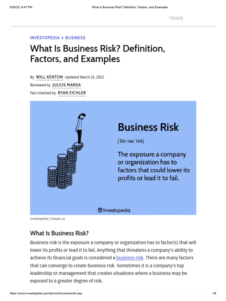 What Is Business Risk - Definition, Factors, and Examples | PDF ...