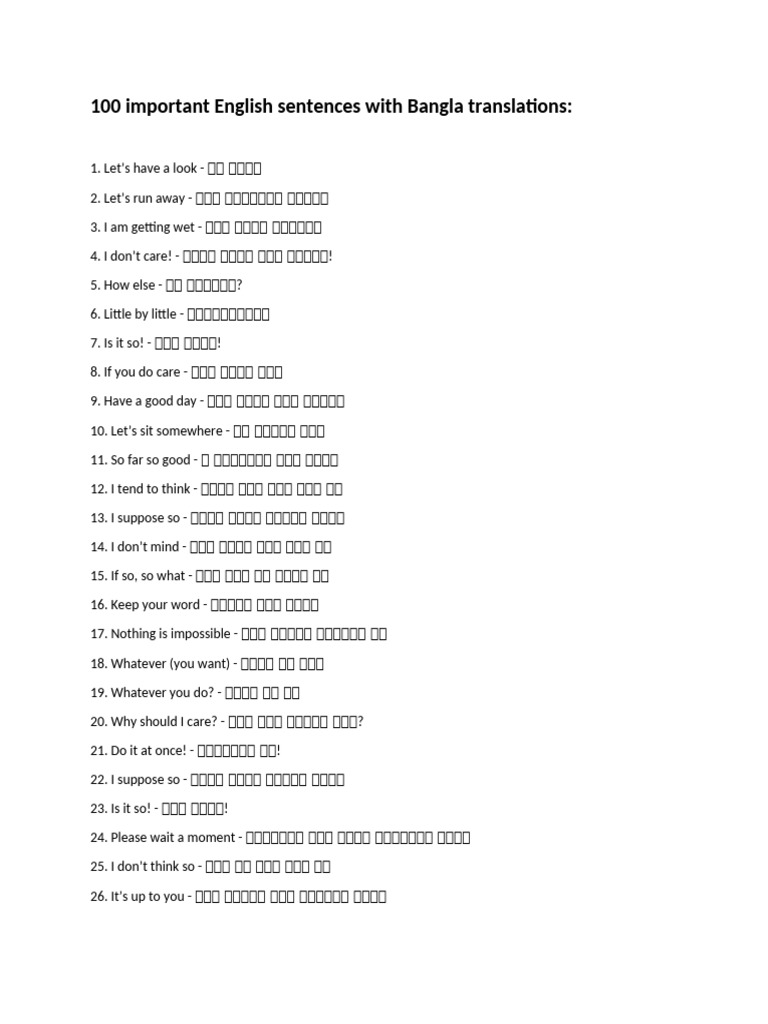 100 Important English Sentences | PDF