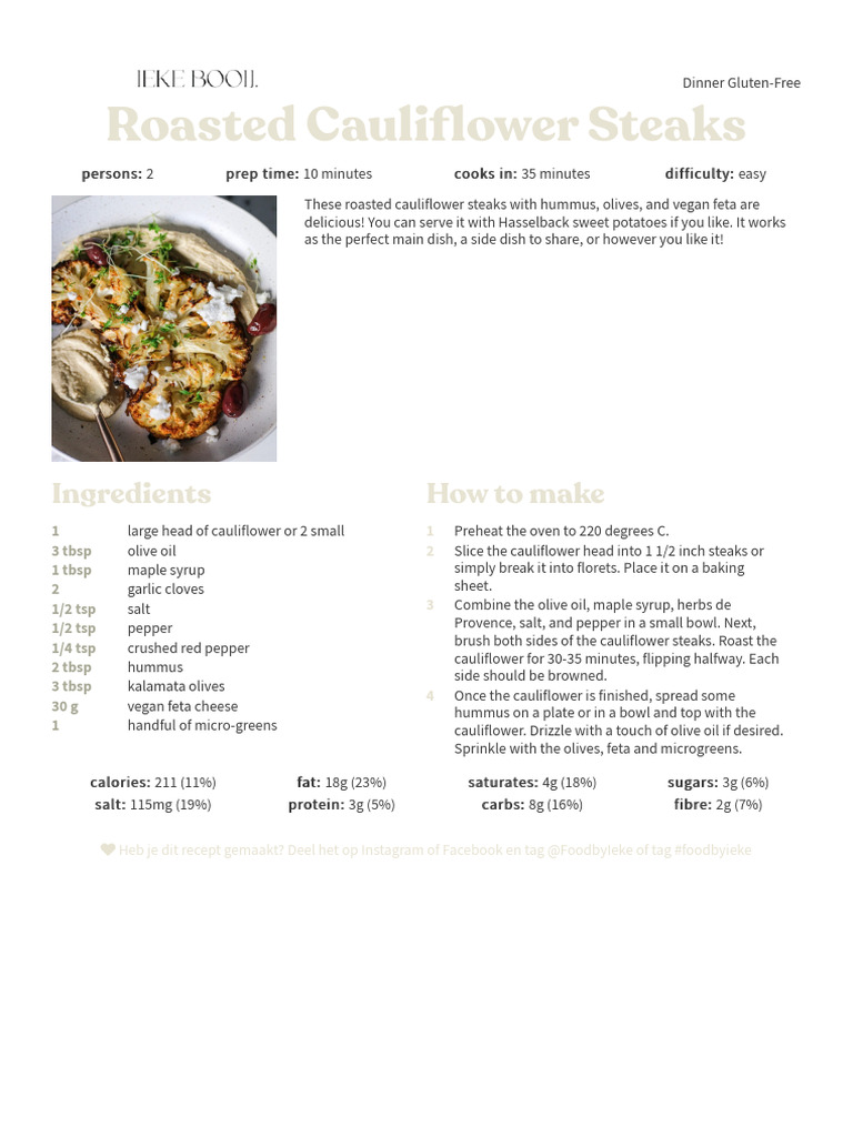 Roasted Cauliflower Steaks - Ieke Booij | PDF