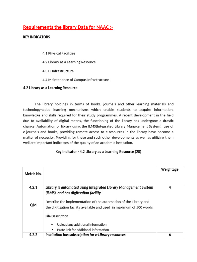 NAAC Requirment - Library - Updated | PDF | Libraries | Foreign Language Studies