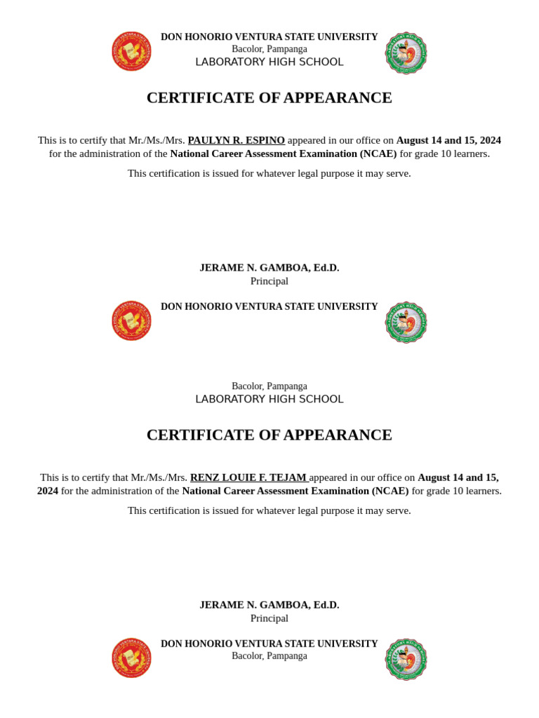 Certificate of Appearance | PDF