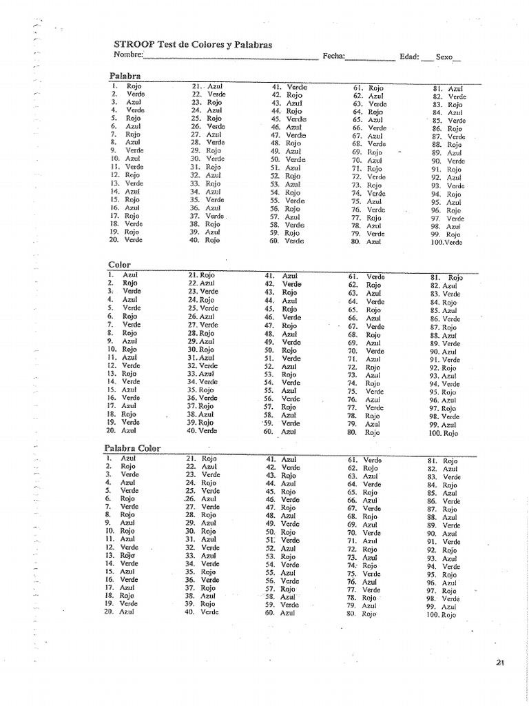 STROOP Protocolo | PDF