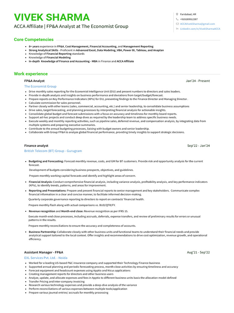 Resume - Vivek Sharma ACCA | PDF