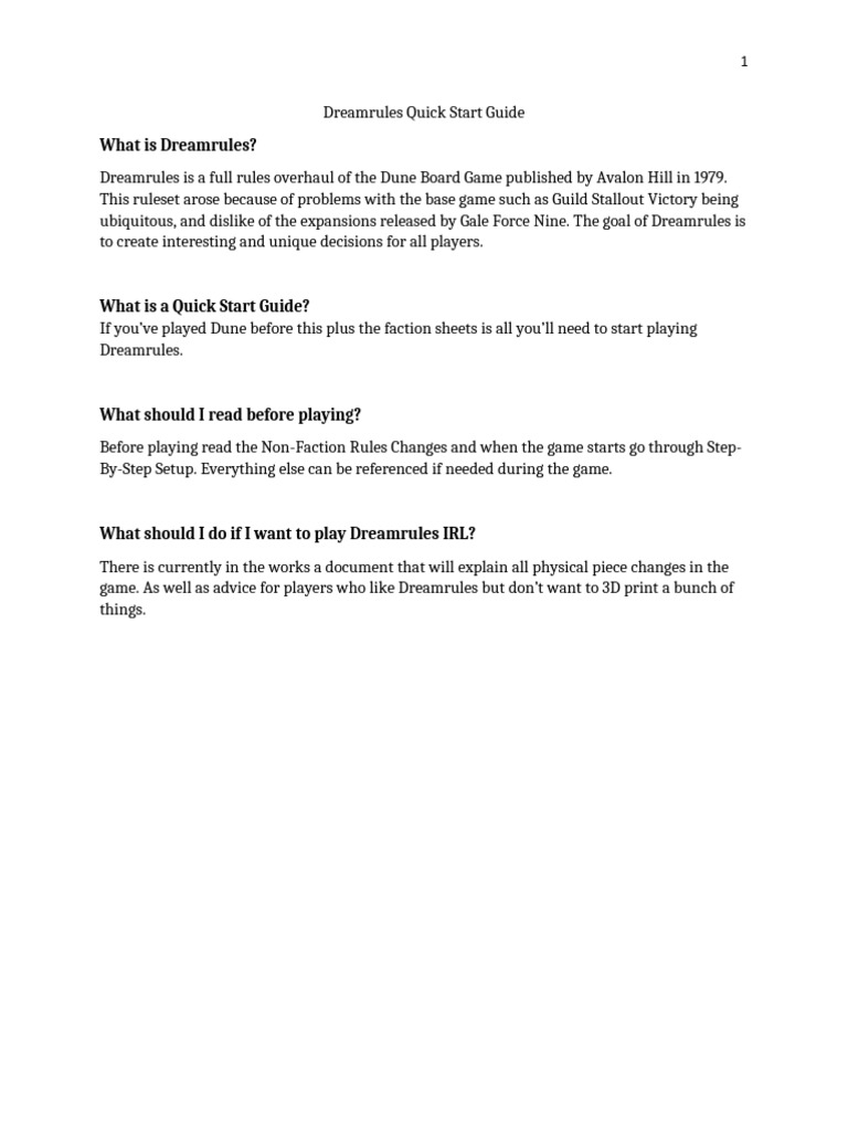 Dreamrules Quickstart Guide v0.3 | PDF