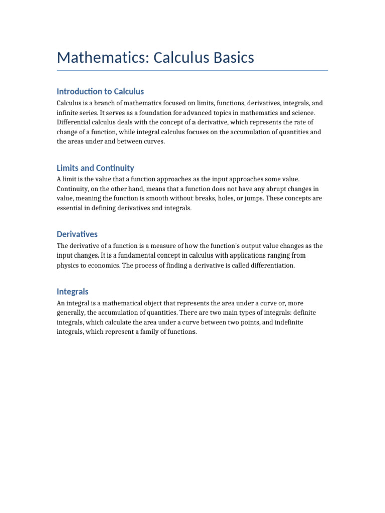 Mathematics Calculus Basics Improved | PDF