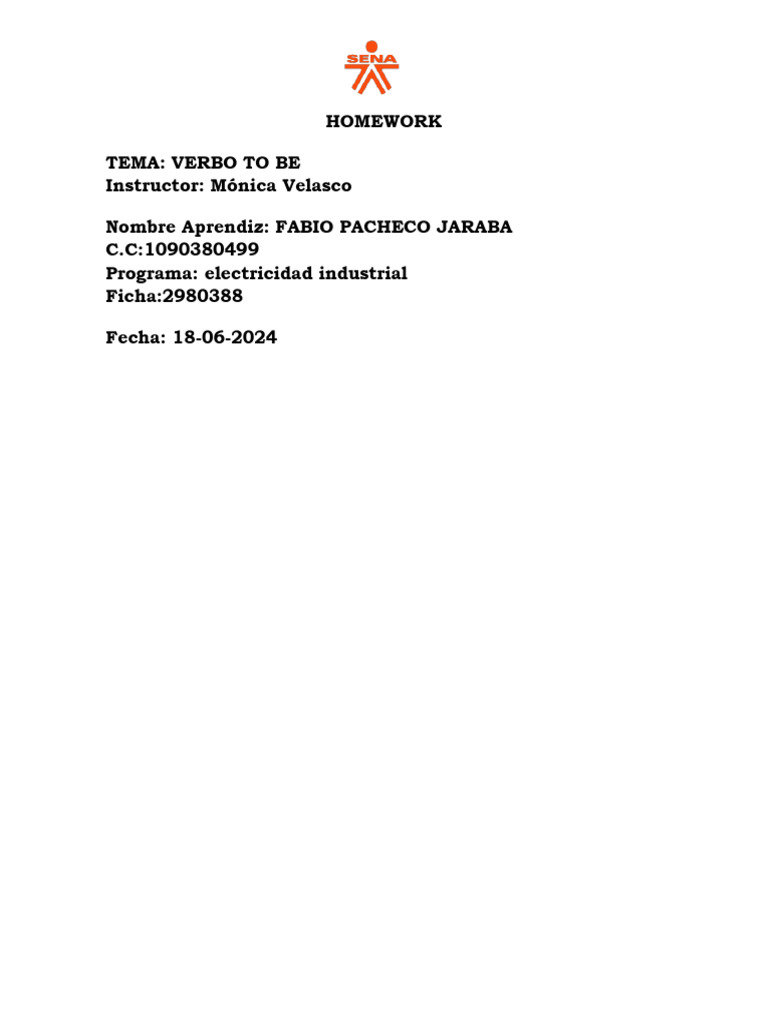HOMEWORK - VERB TO BE[1] 19 | PDF