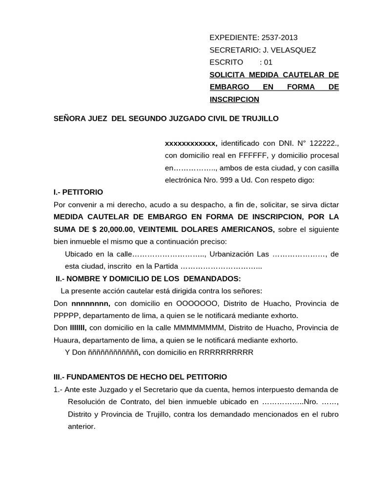 Modelo de Medida Cautelar | PDF