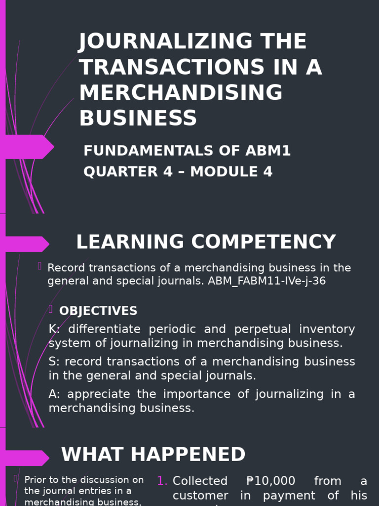 Q4 M4 Journalizing The Transactions in A Merchandising Business | PDF
