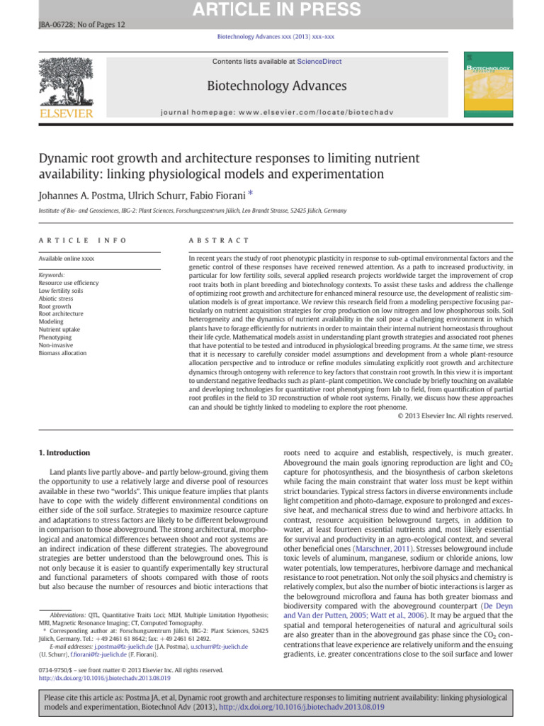 Postma - Dynamic Root Growth and Architecture Responses To Limiting ...