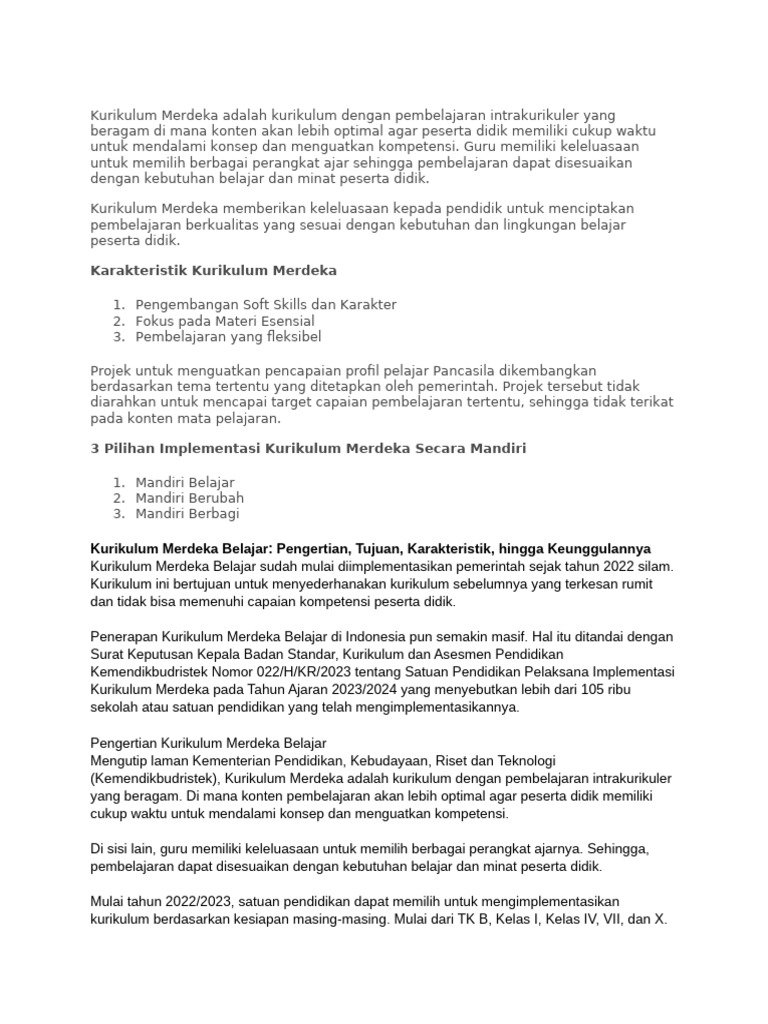 Pengertian Kurikulum Merdeka Mengajar | PDF