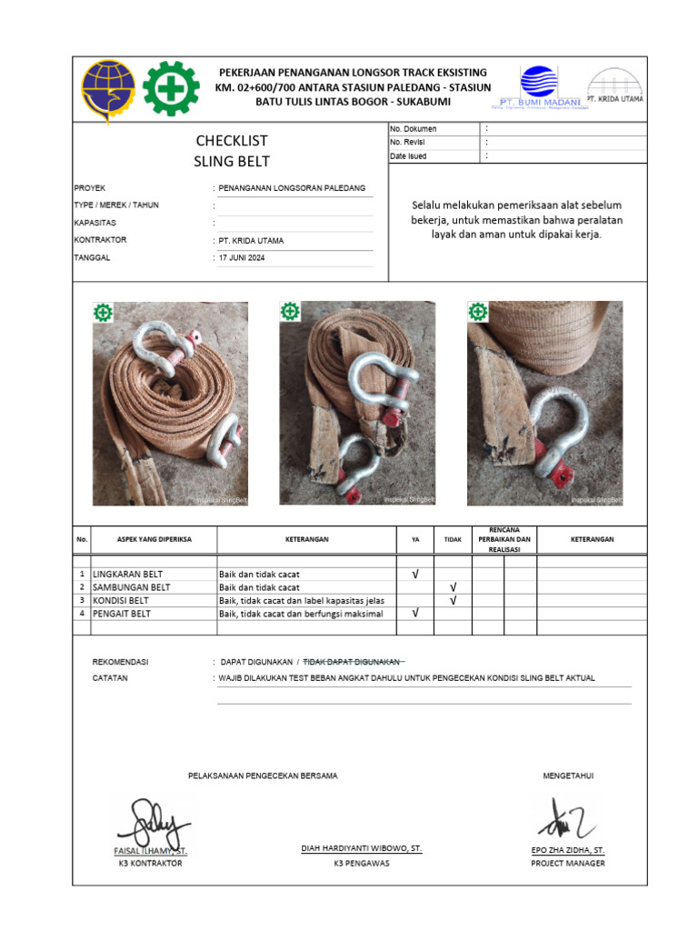 Inspeksi Sling Belt | PDF