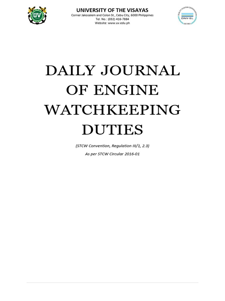 Engine Watchkeeping Daily Journal 2016 | PDF