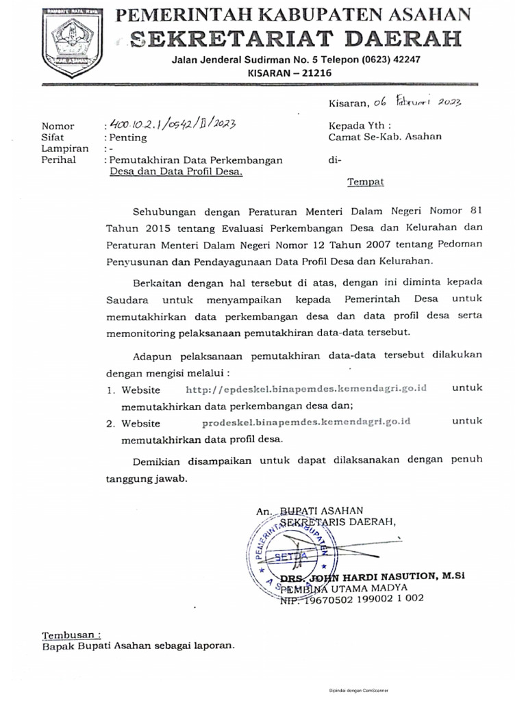 Surat Pemutakhiran Data | PDF