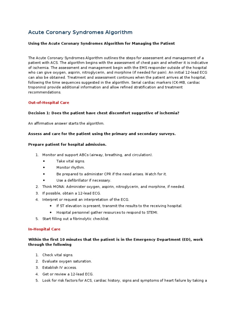 ACS Algorithm Guide Managing Patients | PDF | Myocardial Infarction ...