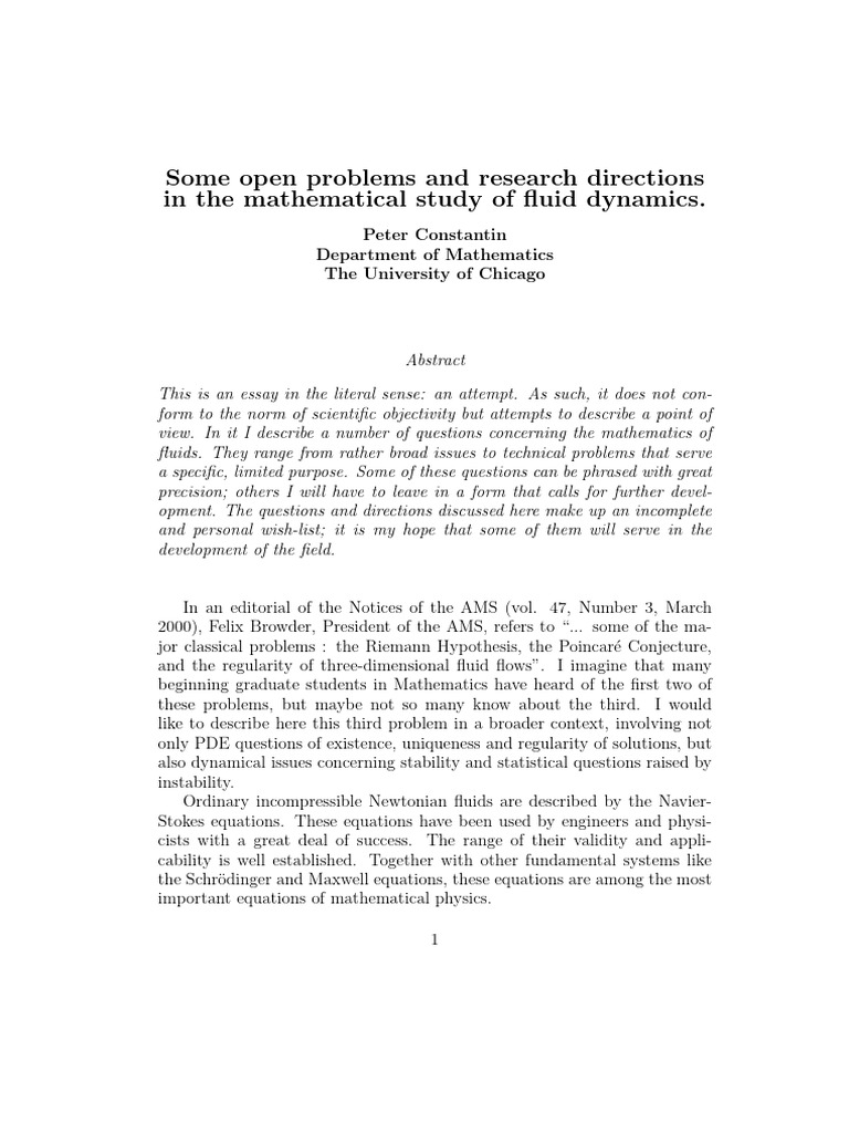 Open Problems in Mathematical Study of Fluid Dynamics | PDF