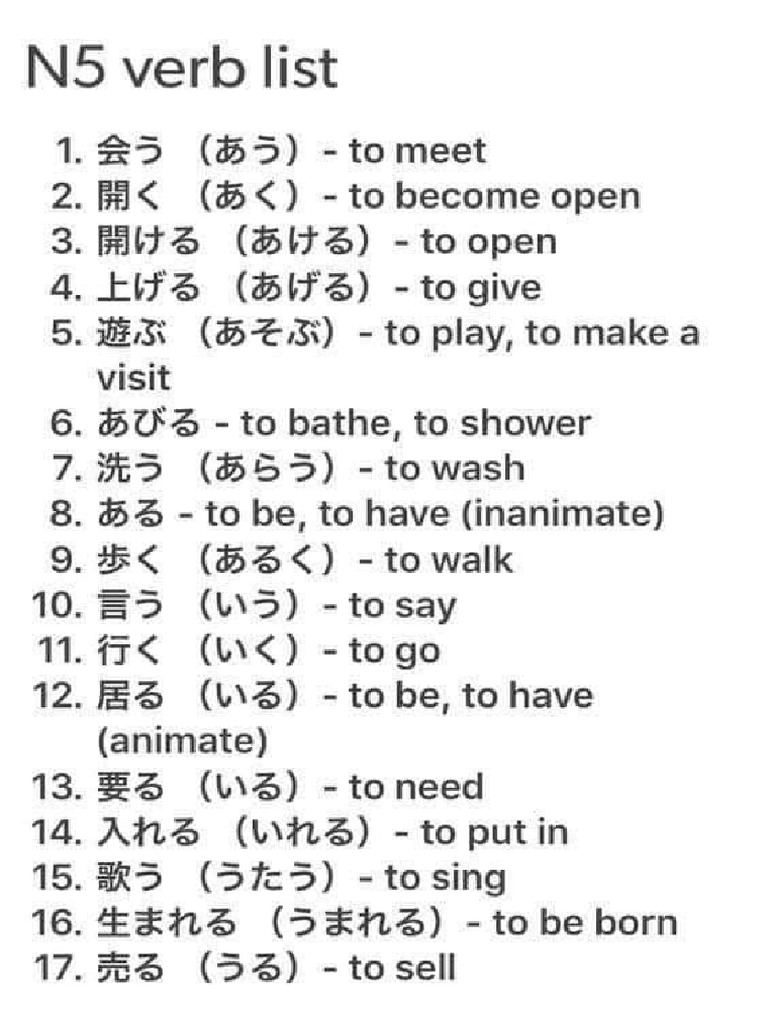 N5 Verb List | PDF