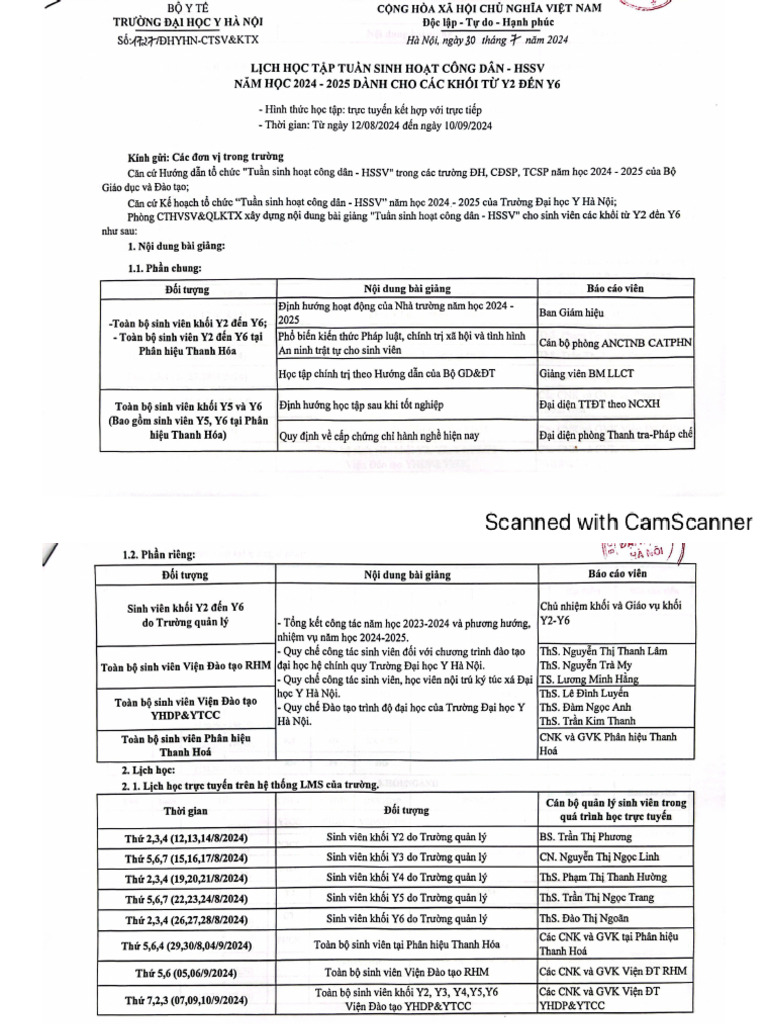 Lịch SHCD 2024 2025 | PDF