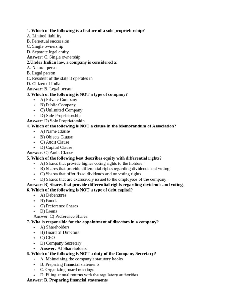 Company Law Answer With Questuions | PDF | Corporate Social ...