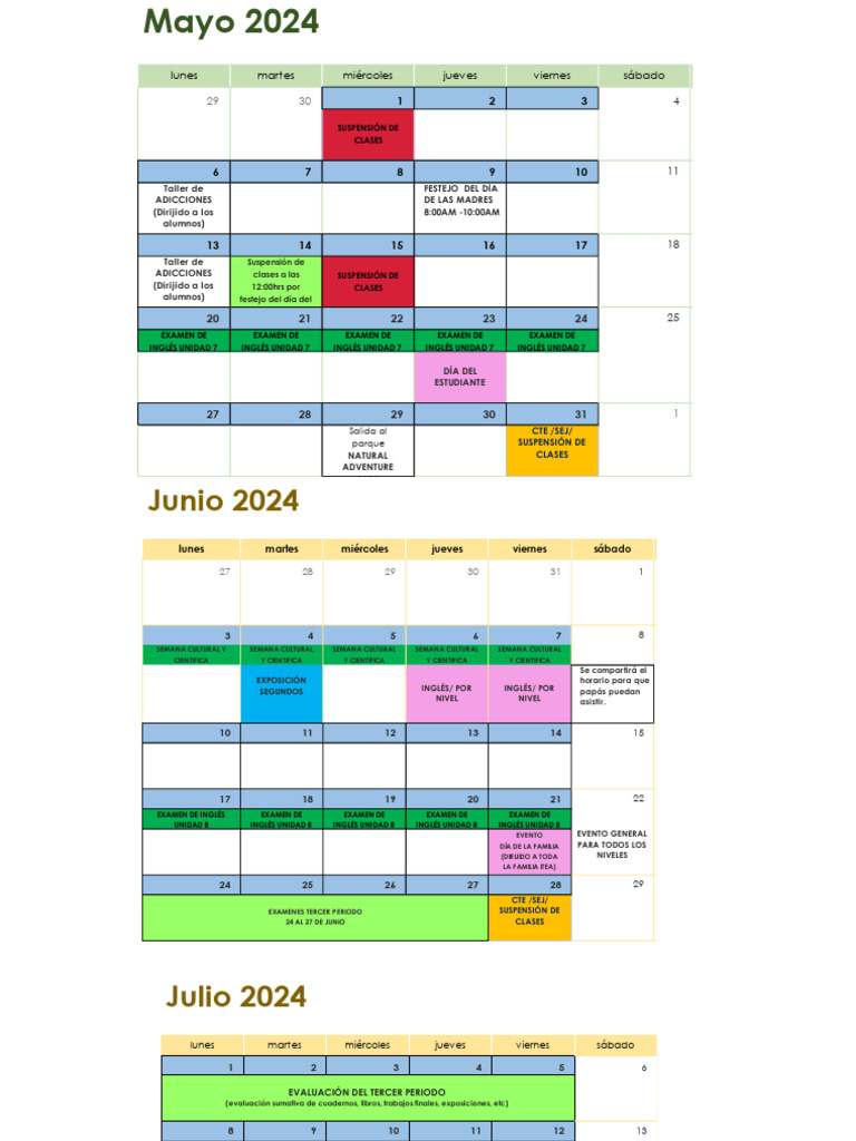 Calendario de Fin de Ciclo Escolar 2023-2024 | PDF