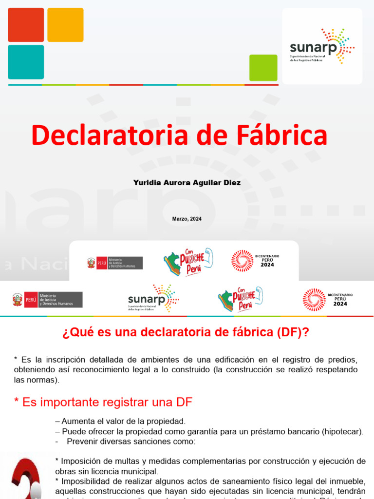 S12 - Yuridia Aguilar Diez - Declaratoria de Fabrica - Catedra Sunarp 2024 | PDF