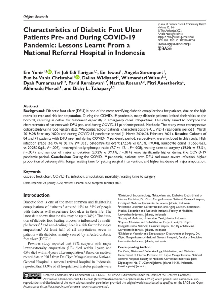Characteristics of Diabetic Foot Ulcer Patients Pre - and During COVID ...