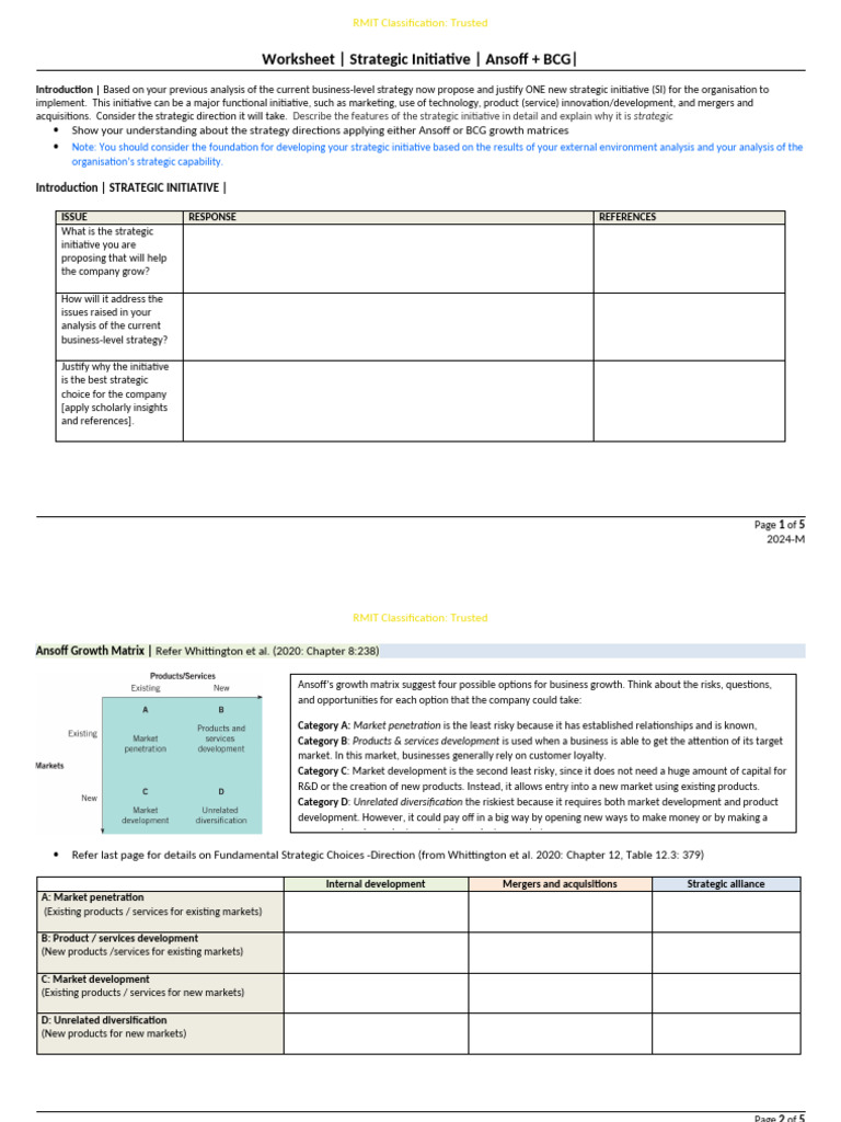 Strategic Initiative Ansoff BCG Worksheet 2024-M-1 | PDF | Private ...
