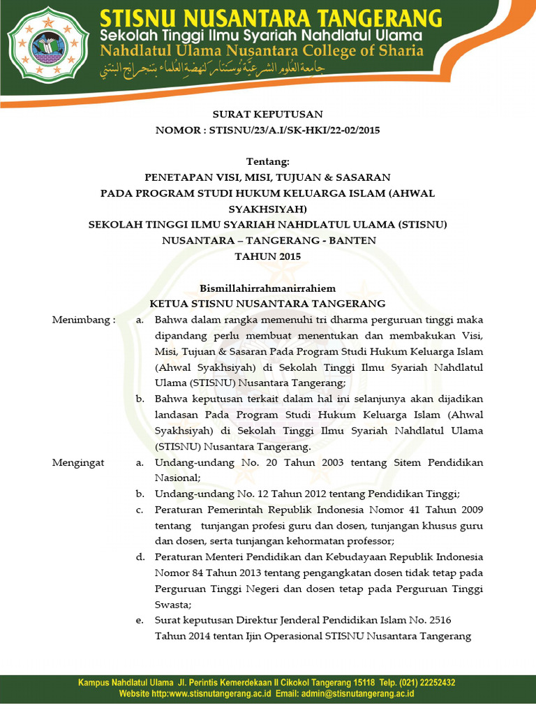 SK Hasil Workshop Visi Misi Tujuan Dan Capaian Strategis HKI | PDF