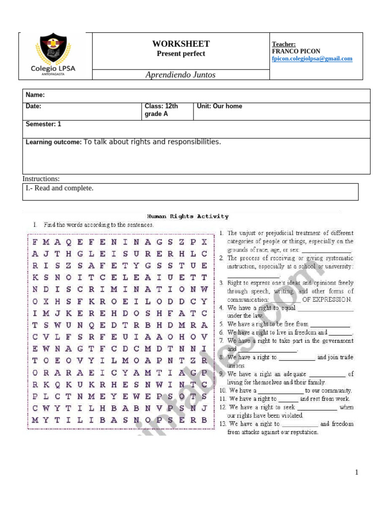 4to Medio Guia 1 Human Rights | PDF