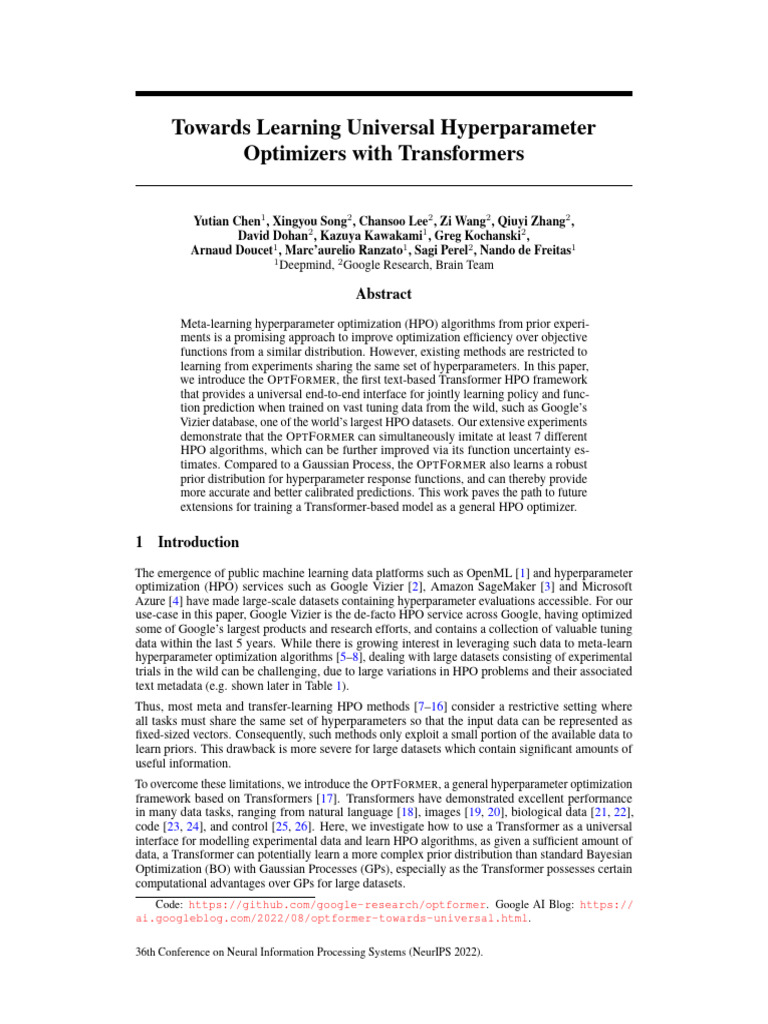 NeurIPS 2022 Towards Learning Universal Hyperparameter Optimizers With Transformers Paper ...