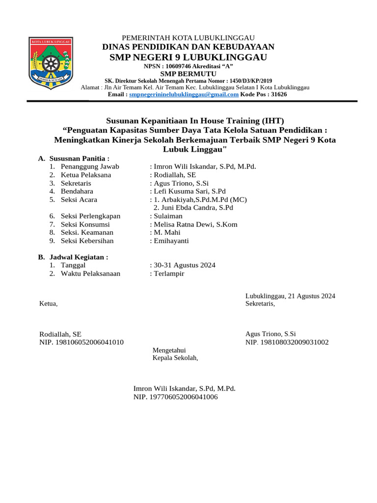 panitia IHT BOS EKIN 2024_revisi Random acara | PDF