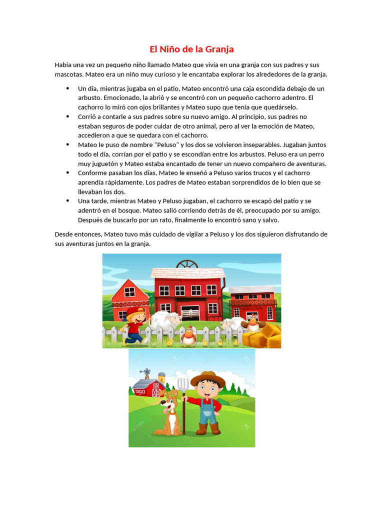 El Niño de La Granja Cuento Resumido | PDF