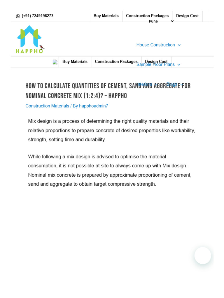 How To Calculate Quantities of Cement, Sand and Aggregate For Nominal ...