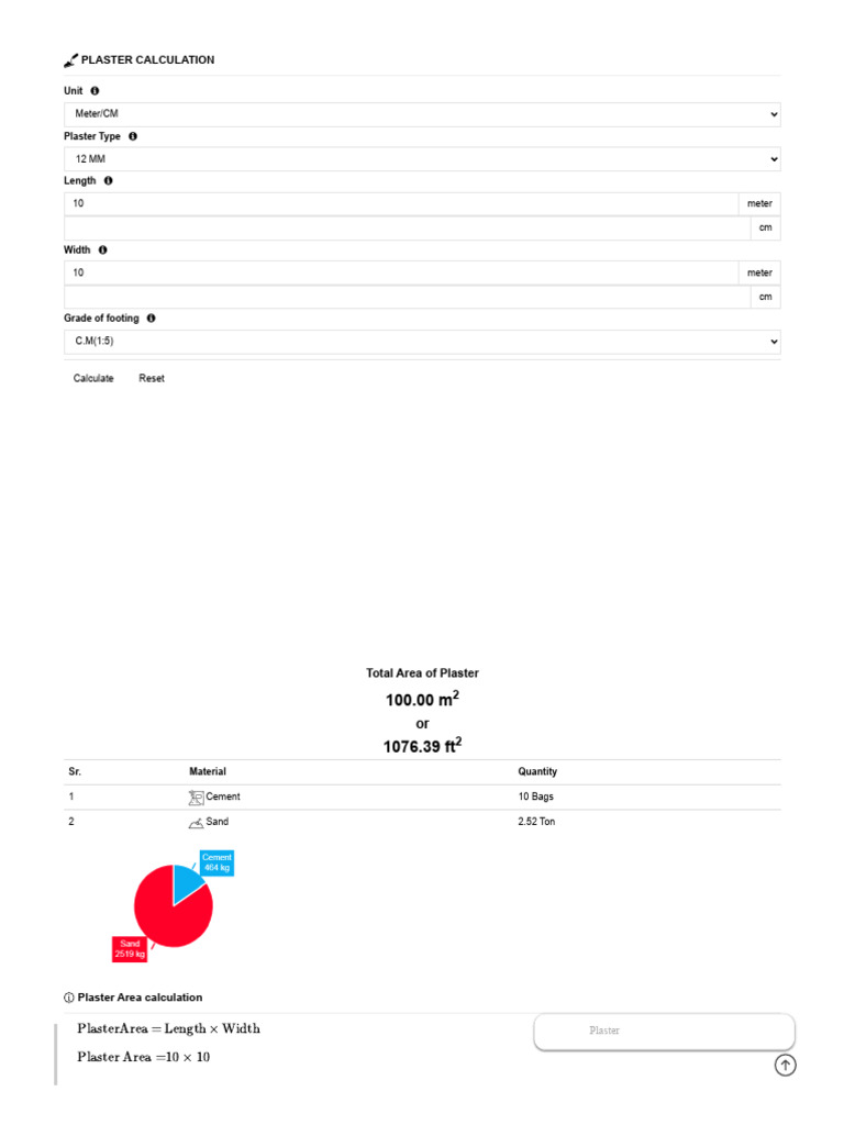 Plastering - Plaster Volume Calculator - Calculation of Materials For Plastering | PDF