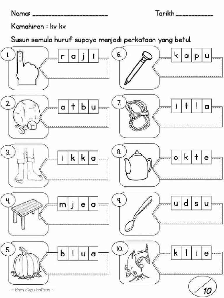 20 Latihan Susun Huruf CG Hafzan | PDF