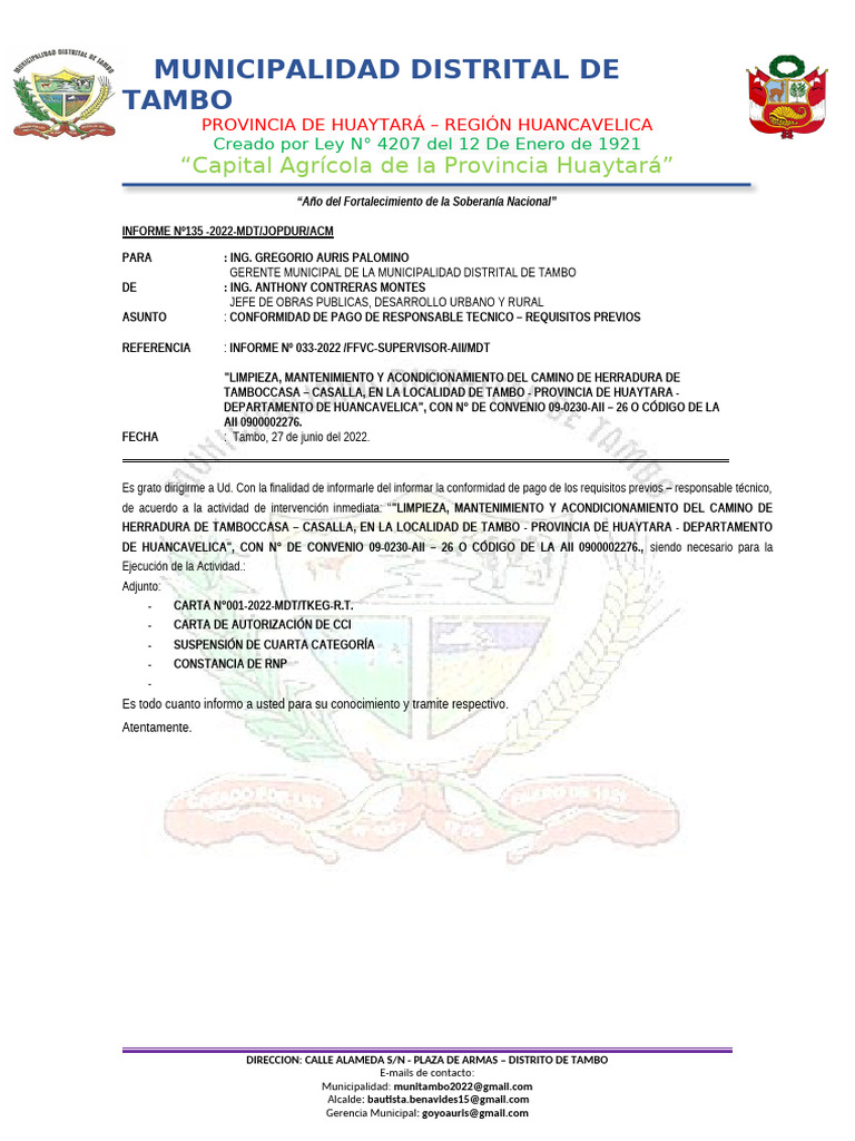 INFORME 135 - Pago Tom | PDF