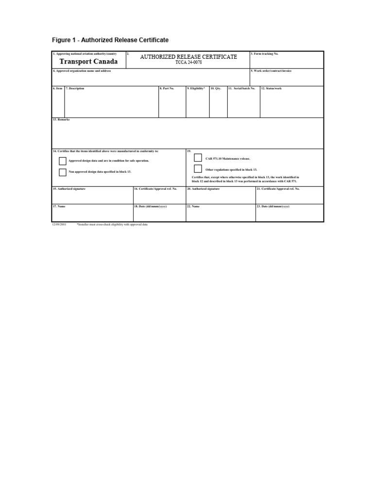 Transport Canada: Figure 1 - Authorized Release Certificate | PDF