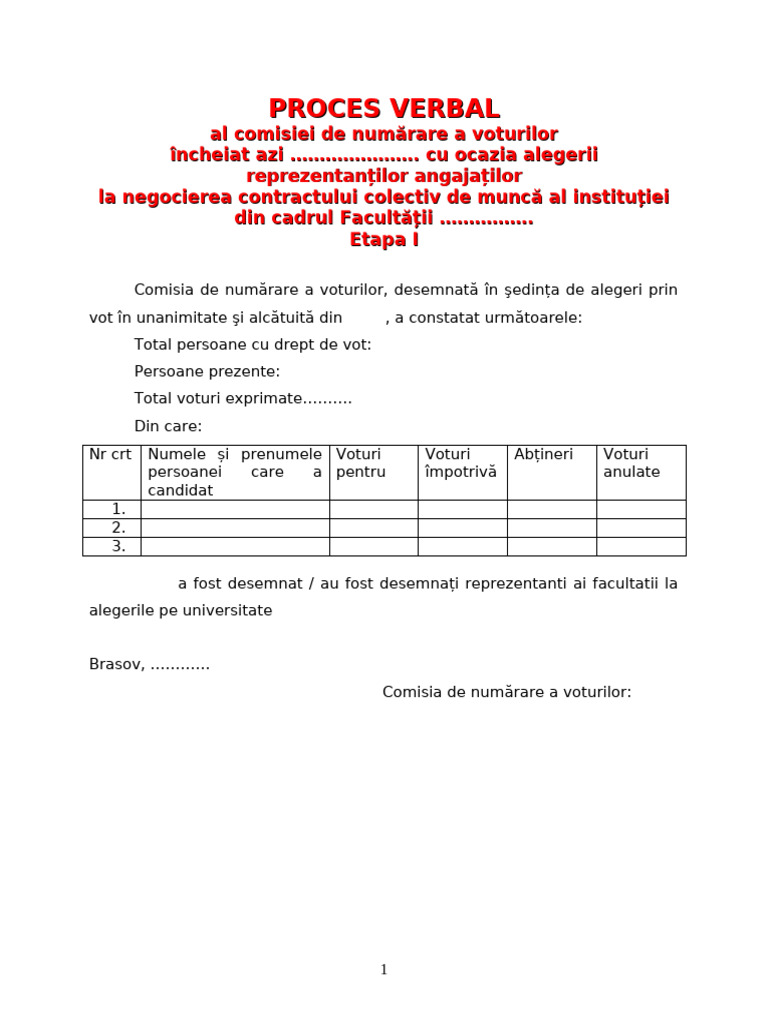 004 Model Proces Verbal Alegeri 2018 Numarare Voturi | PDF